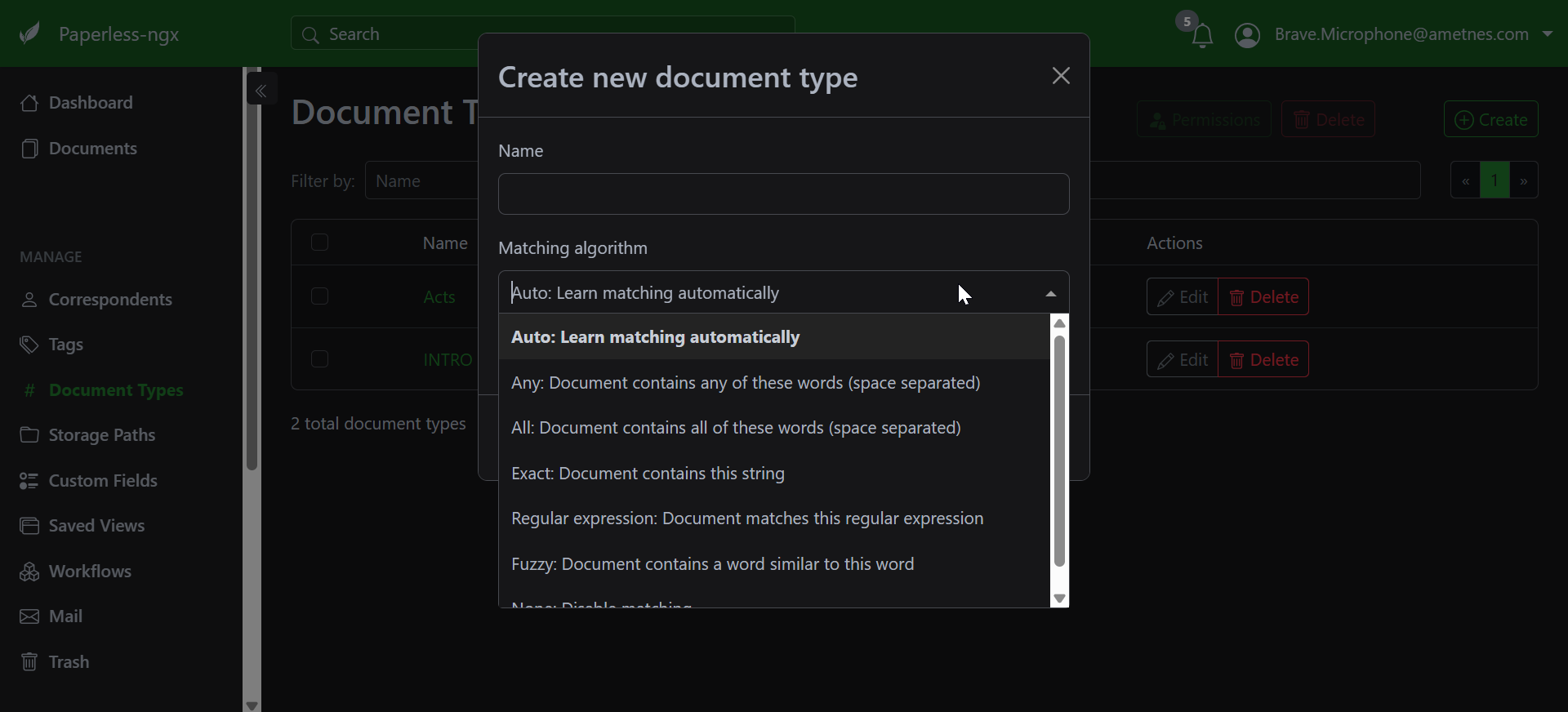 Document Types - Ametnes Software Platform Documentation
