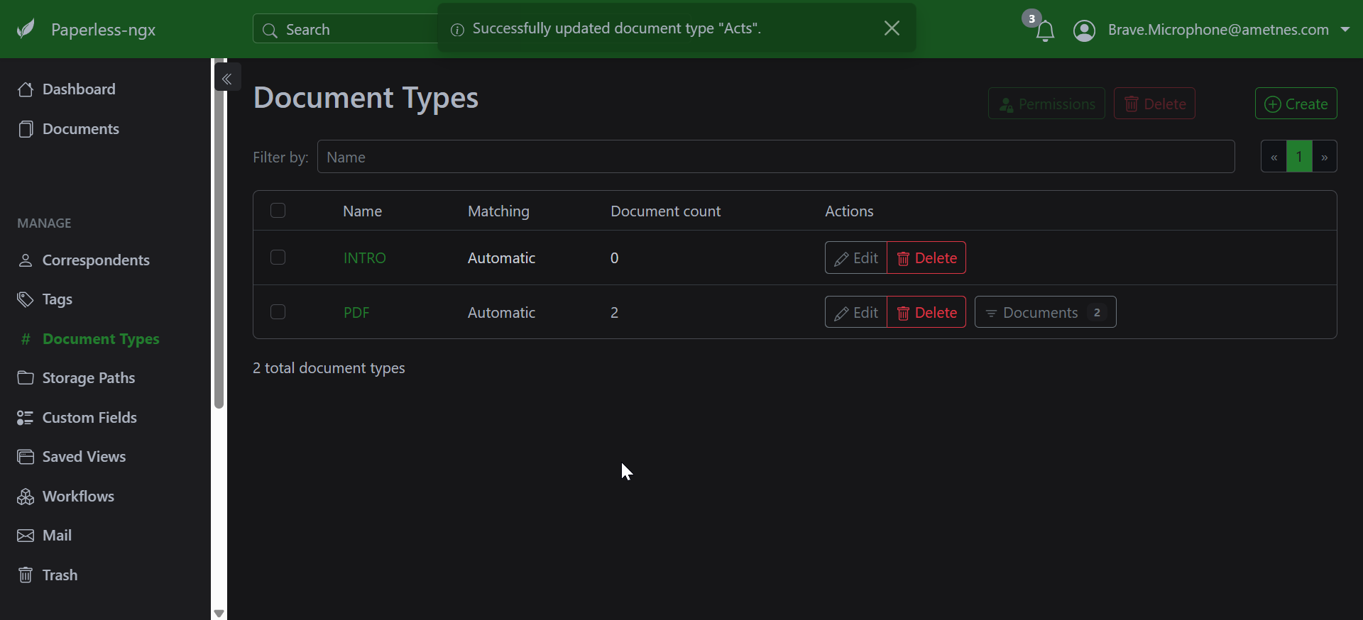 Document Types - Ametnes Software Platform Documentation